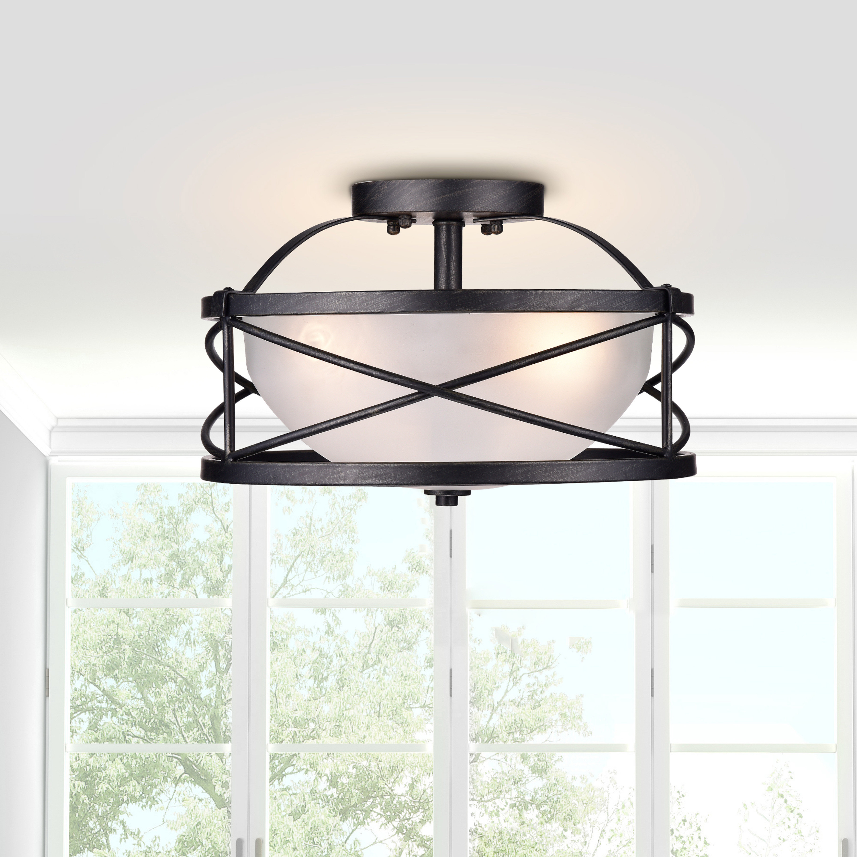 Rosdorf Park Bowe 3 - Light 15" Unique/Statement Bowl Semi Flush Mount & Reviews | Wayfair